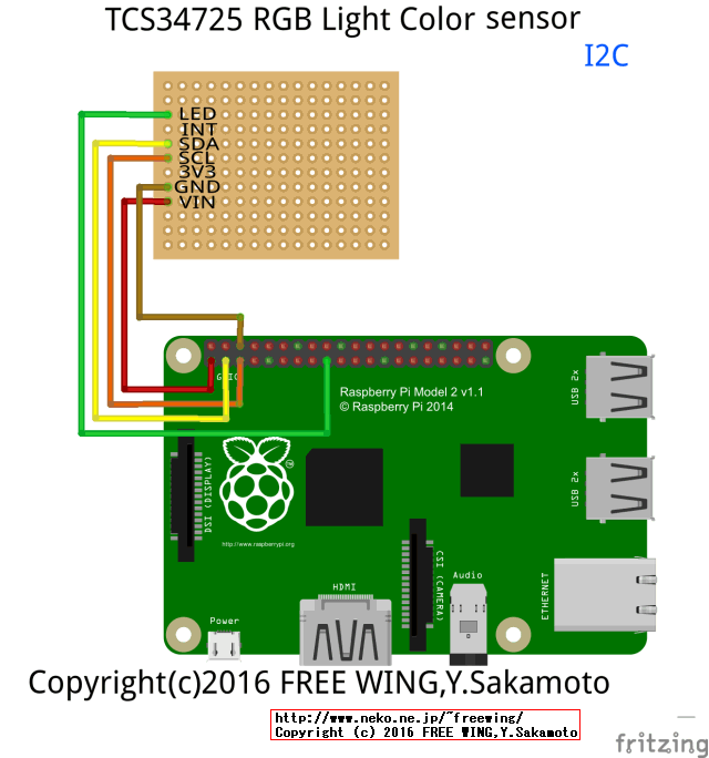 Raspberry Pi 3の I2C端子に RGBカラーセンサーモジュール TCS34725を接続する方法 (ラズパイ3で I2Cの TCS34725 RGBカラーセンサーモジュール ...
